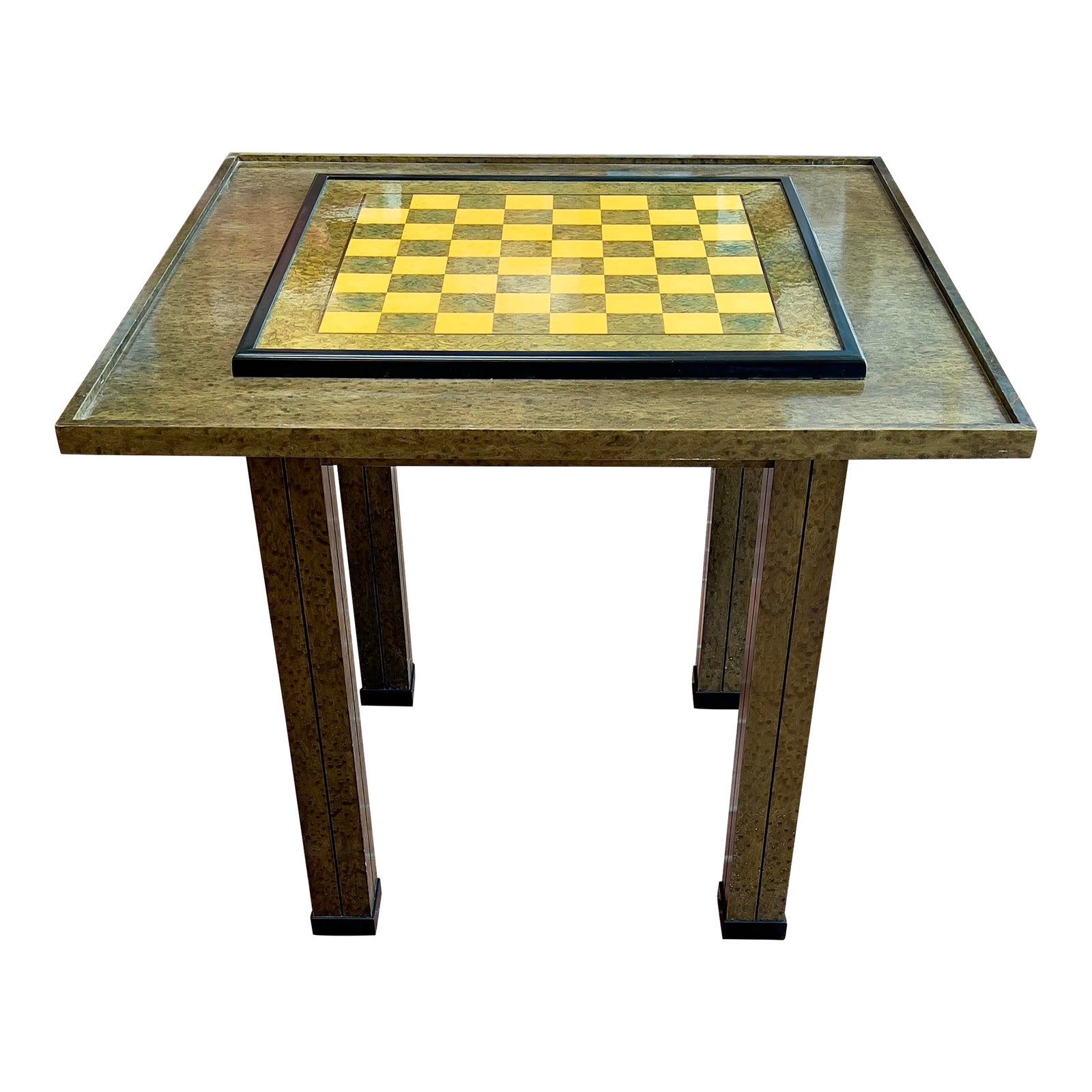 1980s Postmodern Custom Aniline Dye on Burl Chess Games Table With ...