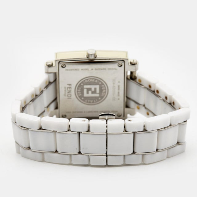 Fendi White Ceramic Diamonds Stainless Steel Quadro 6200G Women's ...