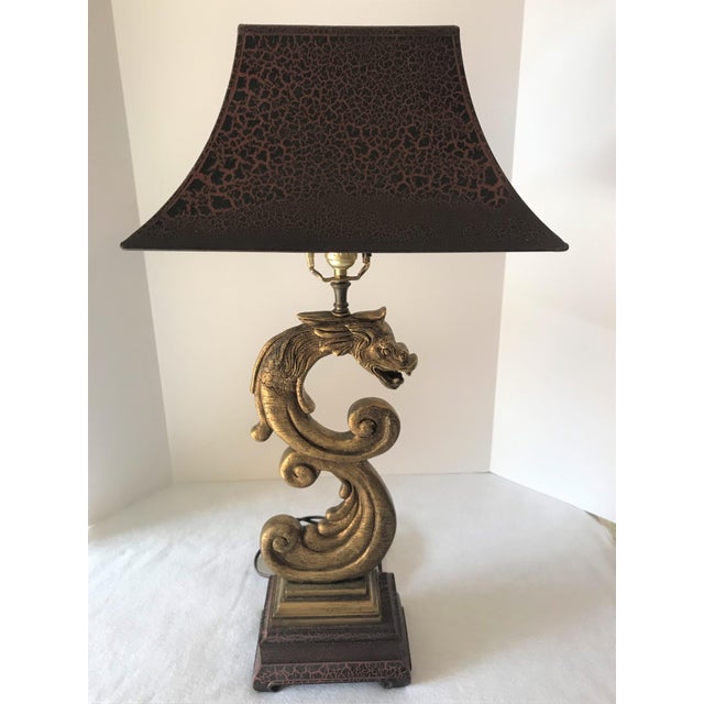 Dragon Lamp With Red Animal Print Shade | Chairish