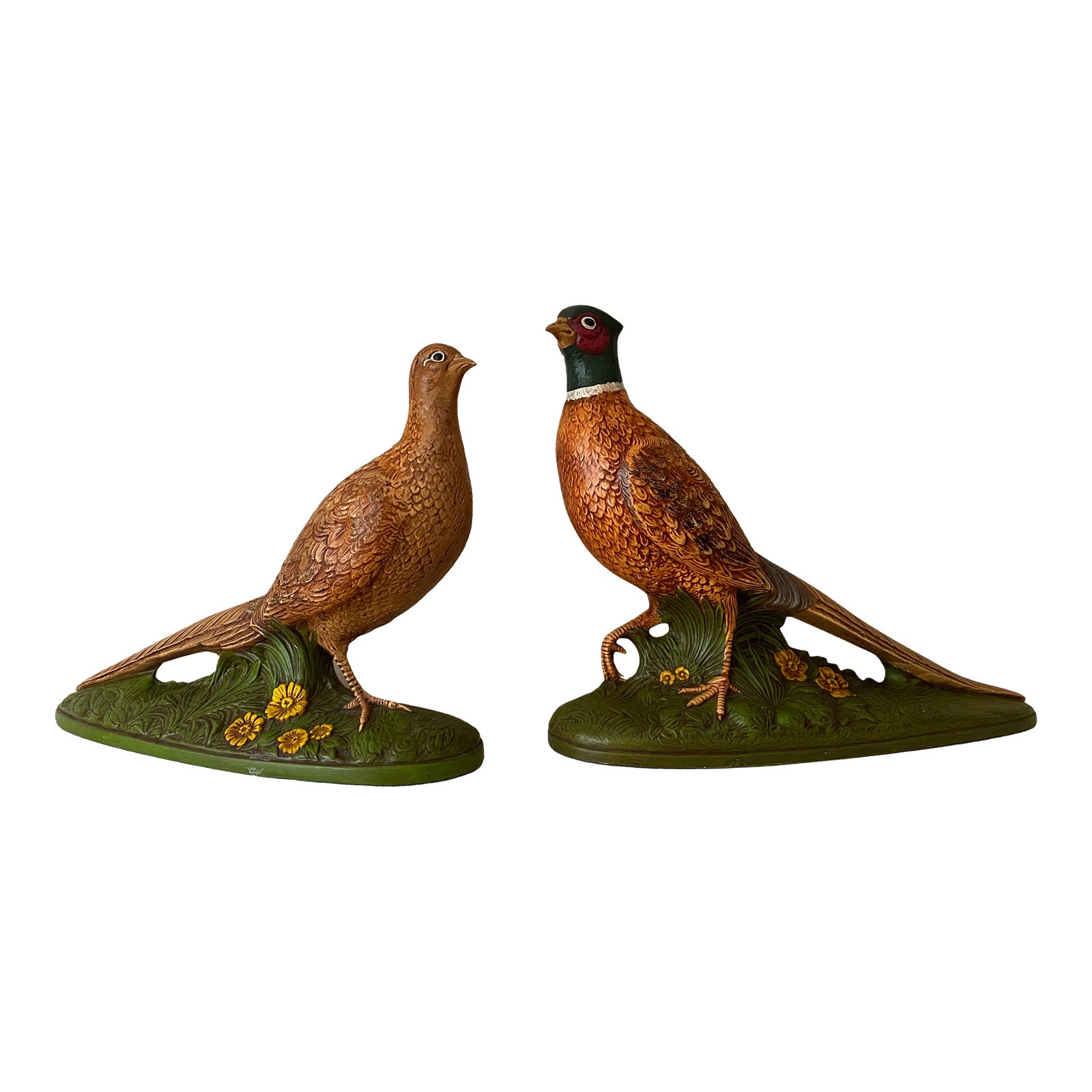 Vintage Artist Signed Hand-Painted Ringneck Pheasant Statues- a Pair ...