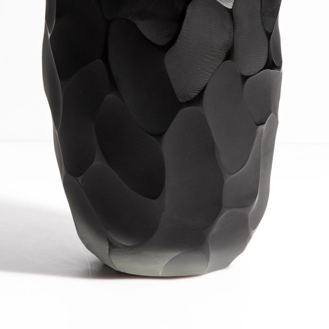 Set of Hand Blown Murano Moon Vases in Jet Black | Chairish