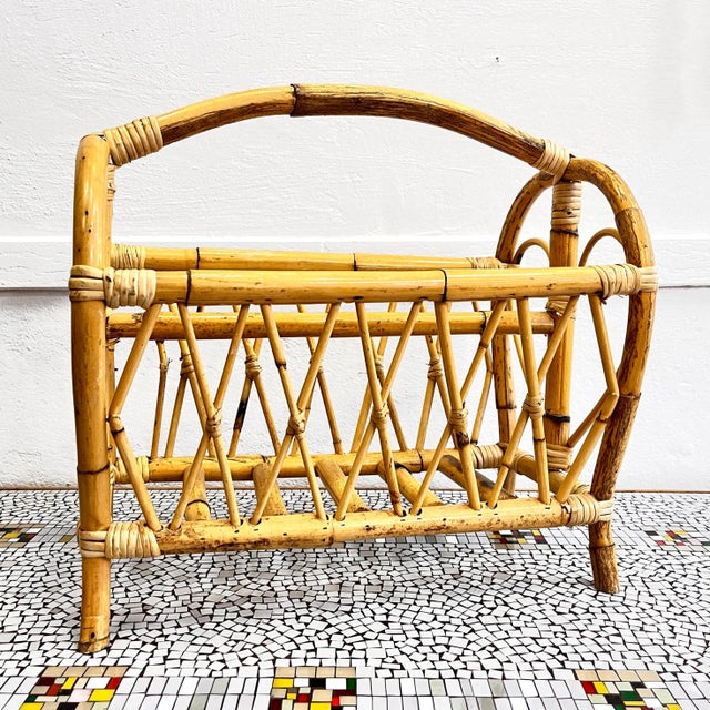 Newspaper Holder, Magazine Rattan Newspaper Basket, Denmark, 1970s. | Chairish
