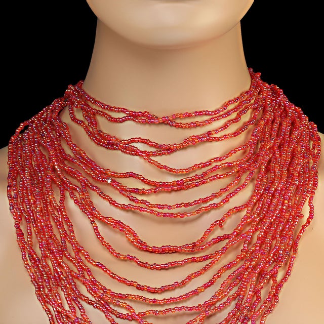 Ajd Pink Multi-Strand Seed Bead Necklace | Chairish