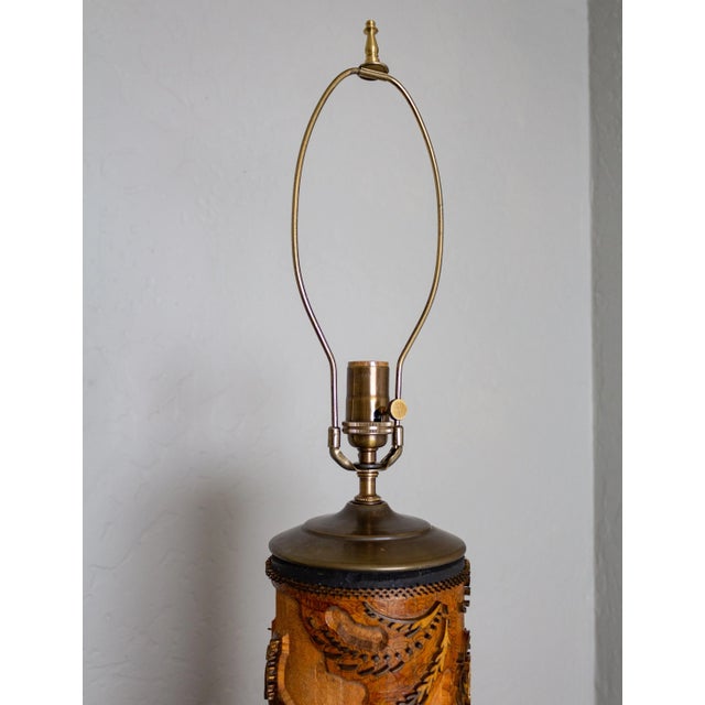 19th Century Belgian Carved Wood and Brass Wallpaper Roll Lamp | Chairish