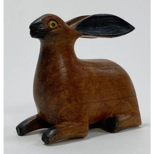 Antique Folk Art Hand-Carved Wood Rabbit | Chairish