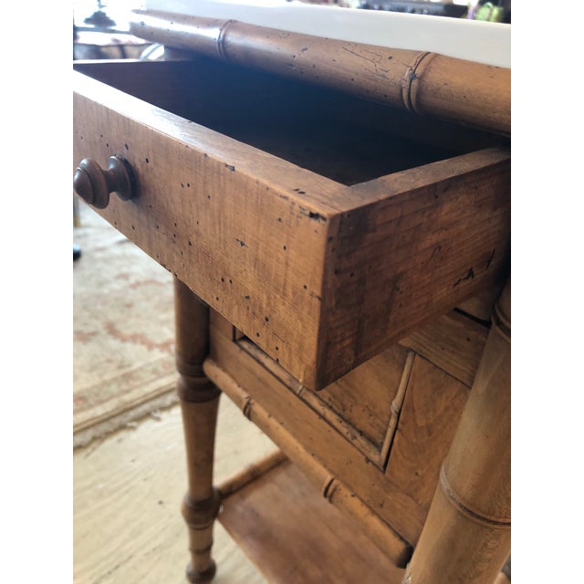 Antique Natural Pine Night Stand With White Marble Top | Chairish