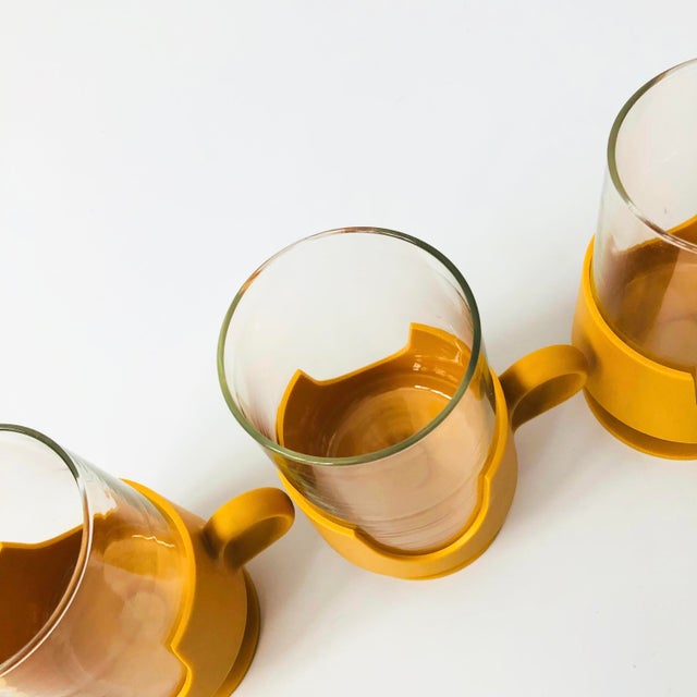 MCM Yellow Glass-Snap Mugs by Corning - Set of 4 | Chairish