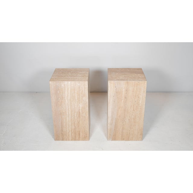 1980s Italian Travertine Tower Cube Side Tables - a Pair | Chairish