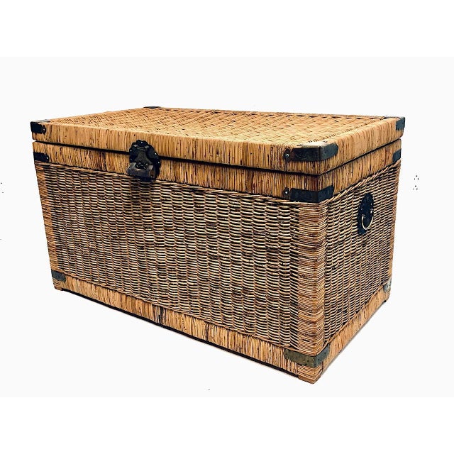 Vintage Rustic Chinoiserie Woven Wicker Storage Trunk / Chest With ...