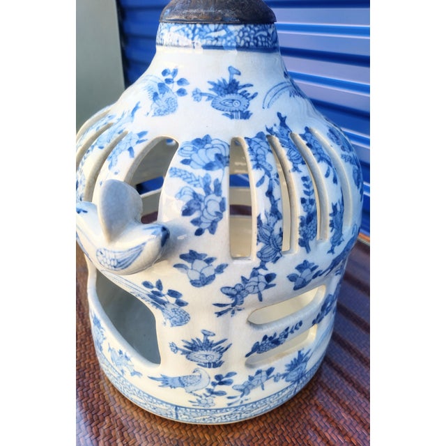 Vintage Ceramic Blue and White Chinoiserie Large Bird Cage Decorative ...