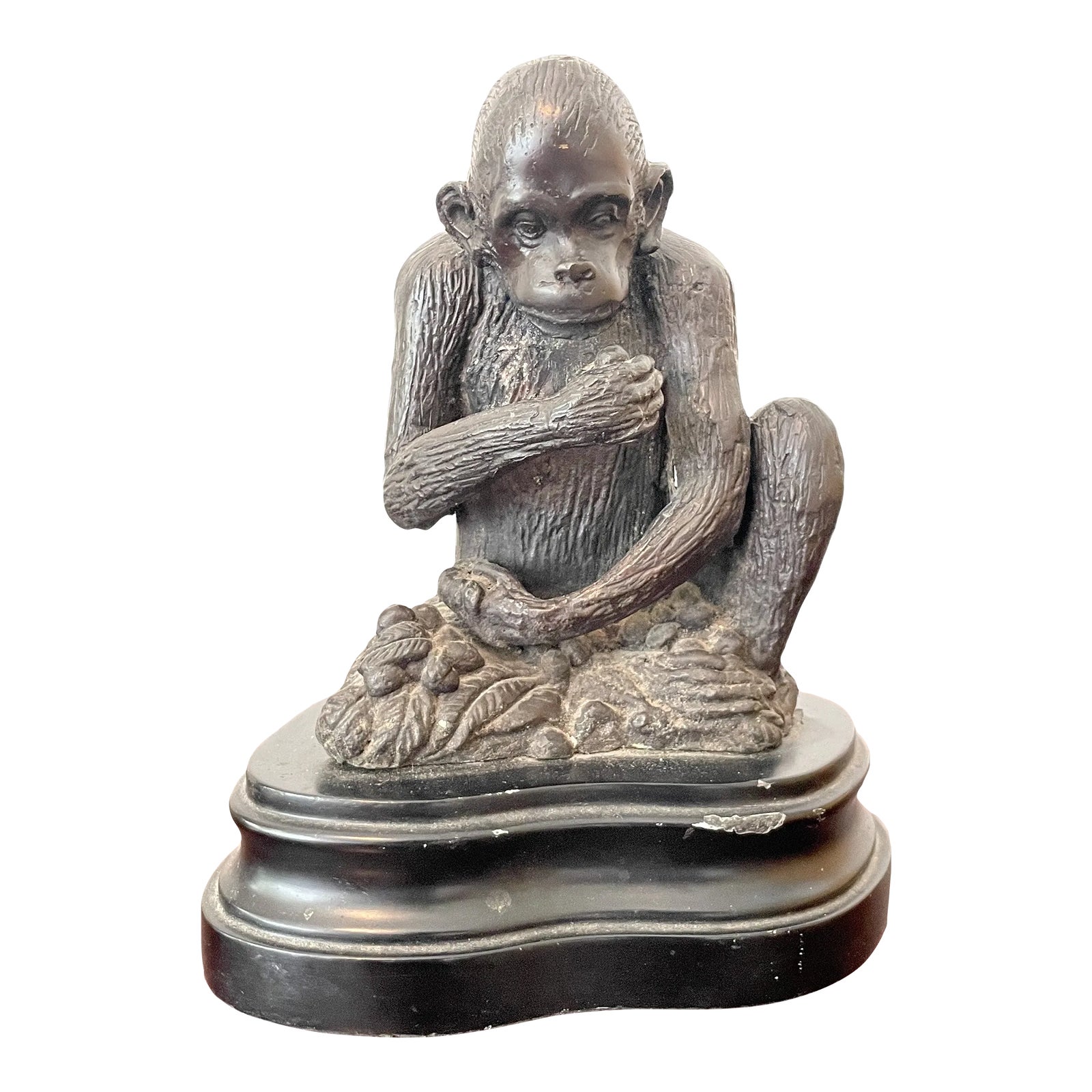 Miniature Bronze Statue of a Monkey on a Base | Chairish
