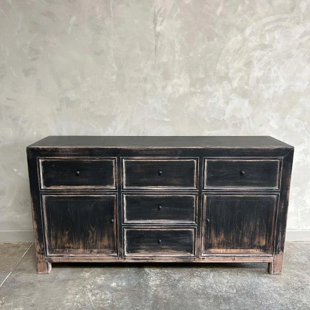 Vintage Style Reclaimed Wood Sideboard in Black Distressed Finish ...