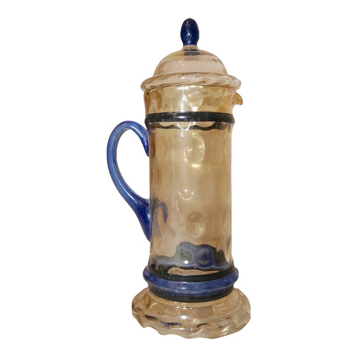 Large Vintage Quality Hand Blown Studio Art Glass Lidded Beer Stein ...