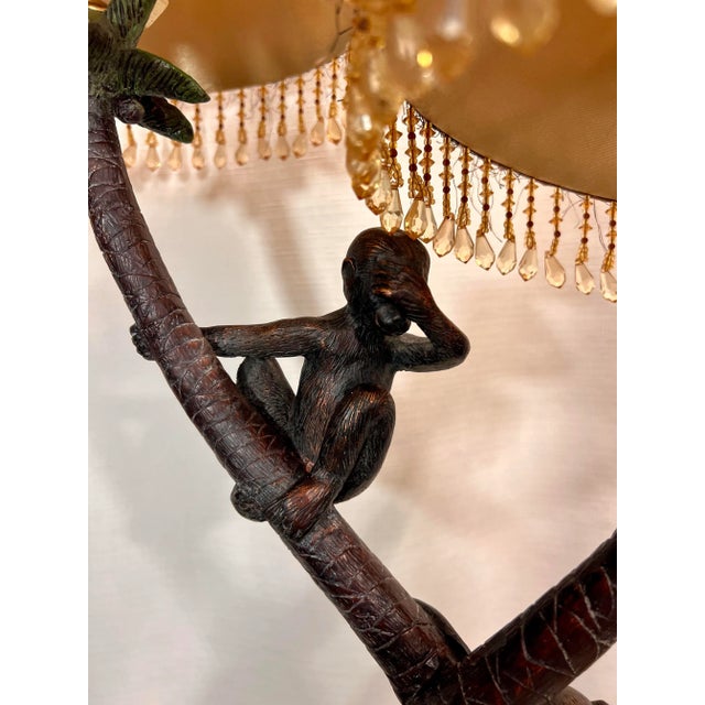 Vintage Three Wise Monkeys on Crossed Palm Tree Table Lamp With Leopard ...