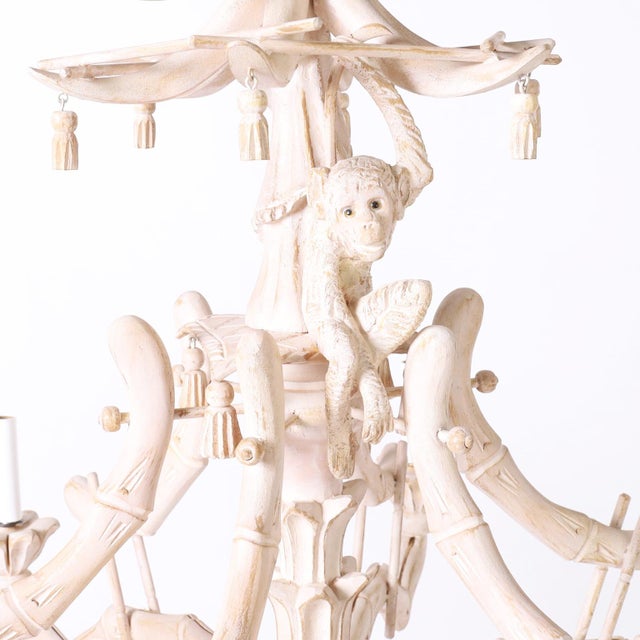 White Vintage Pagoda Form Chandelier With Monkey | Chairish
