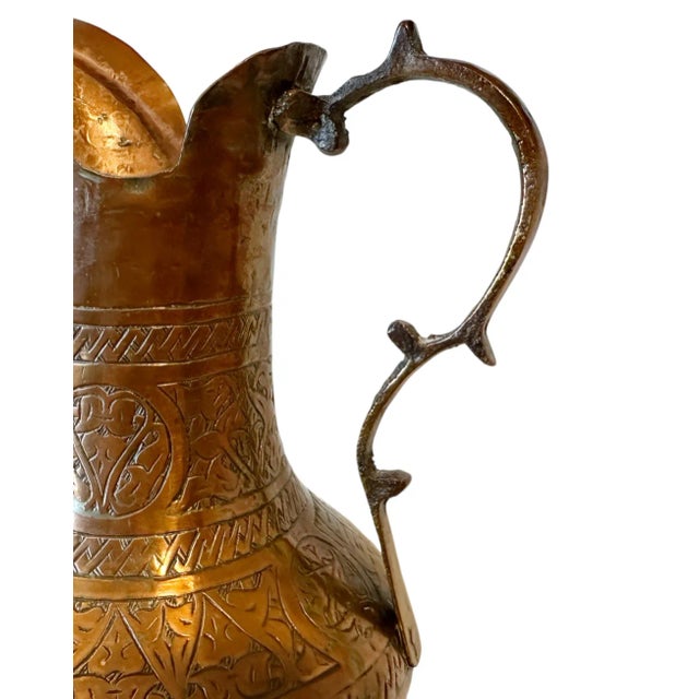 Antique Persian Middle Eastern Hand Chased Copper Pitcher | Chairish