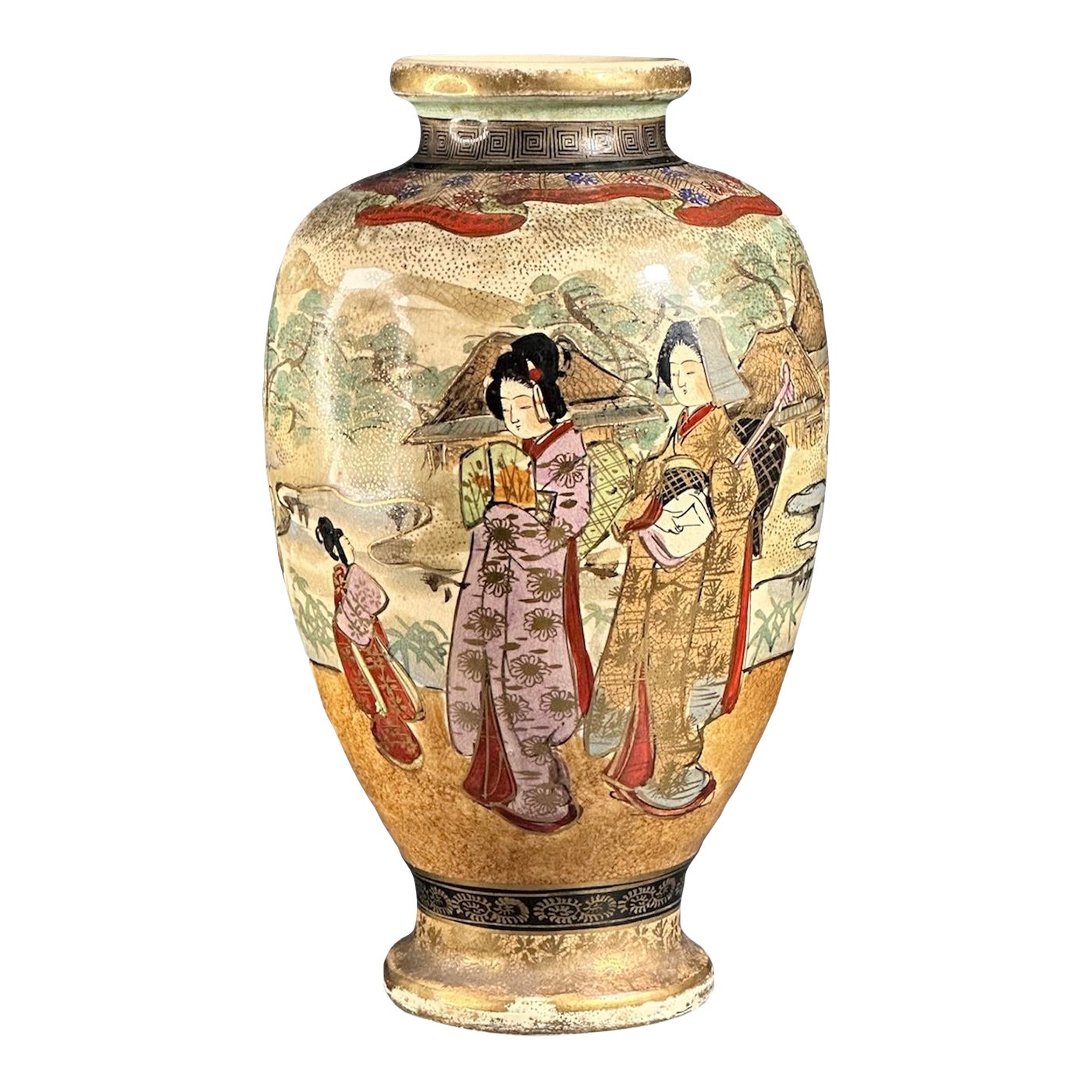19th Antique Satsuma Vase - Porcelain - Geisha - Japan - Ca. (Meiji ...
