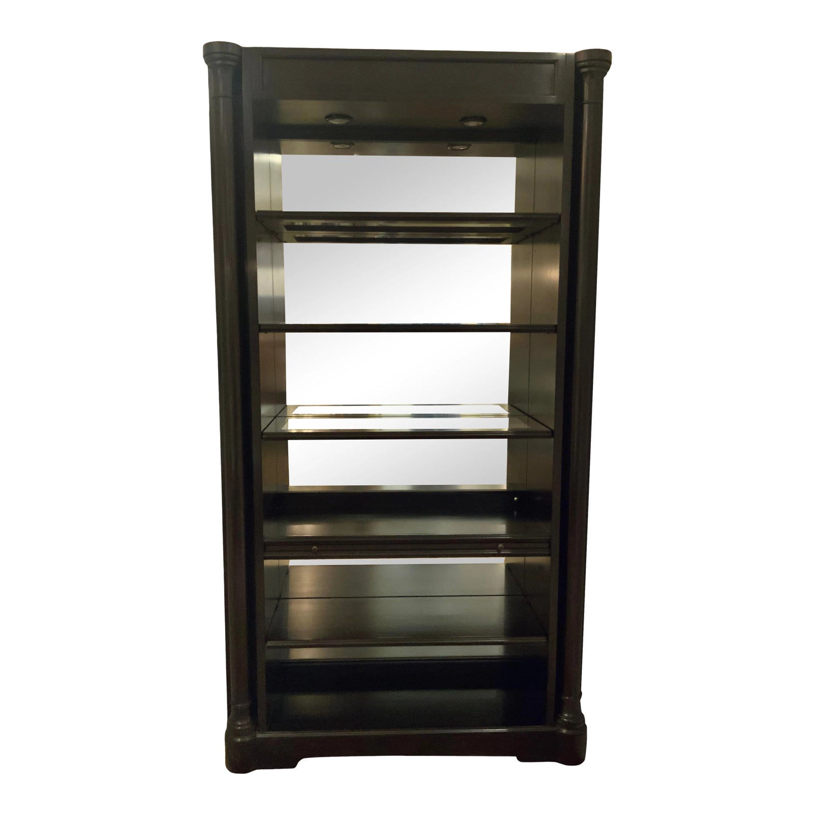 Henredon Modern Dark Wood and Mirror Bookcase | Chairish