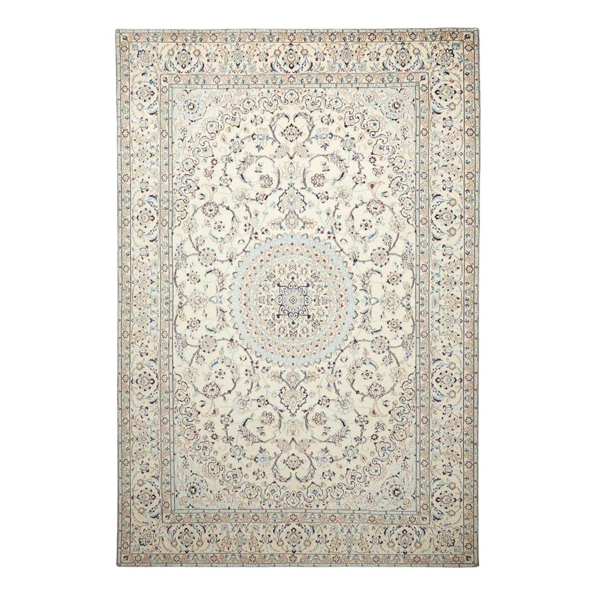 Middle Eastern Hand-Knotted Nain Rug with Floral Pattern | Chairish