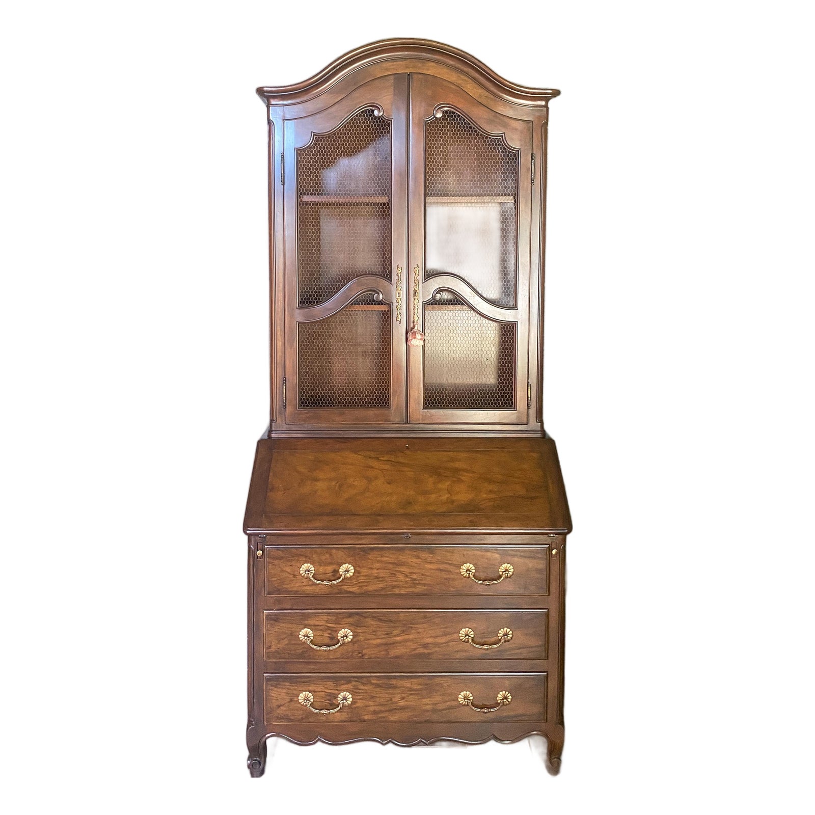 Late 20th Century Baker French Provincial Walnut Secretary Desk With Chicken Wire Doors ...