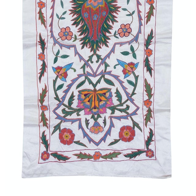Hand Embroidered Silk Table Runner | Chairish