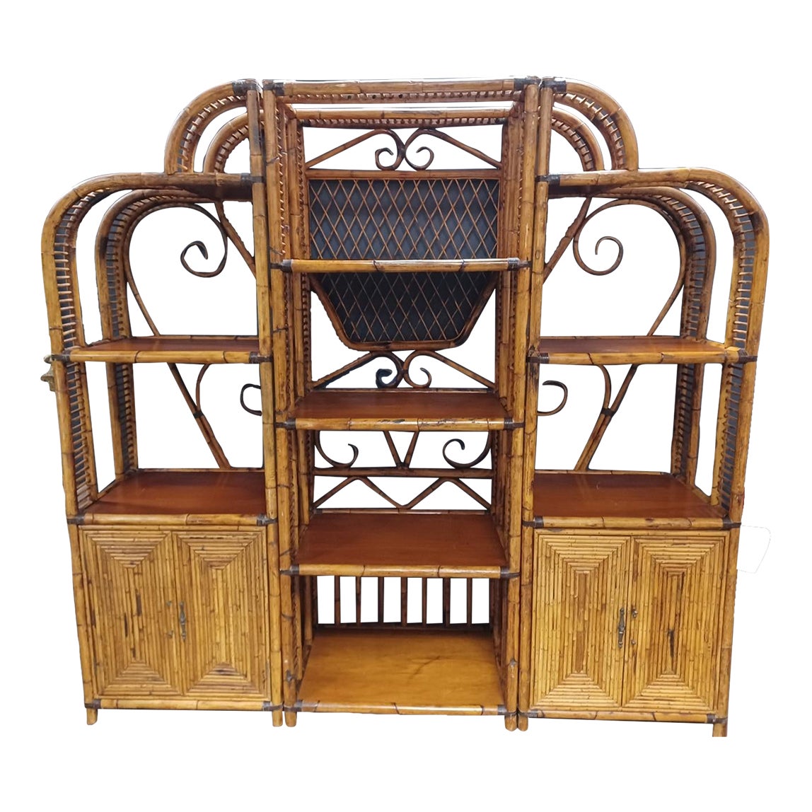 Monumental Vintage 3 Piece Bamboo Etagere | Chairish