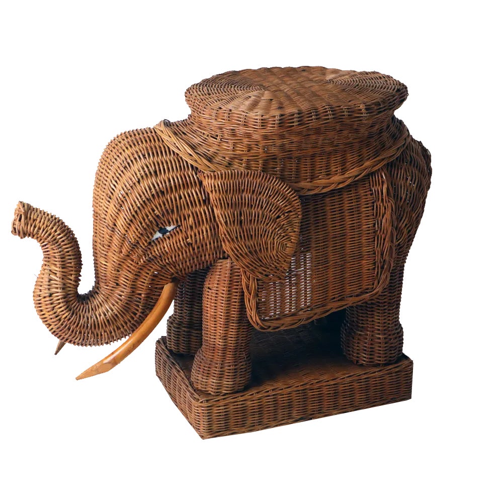 Peddle Cane Rattan Elephants Side Table, France, 1960s | Chairish