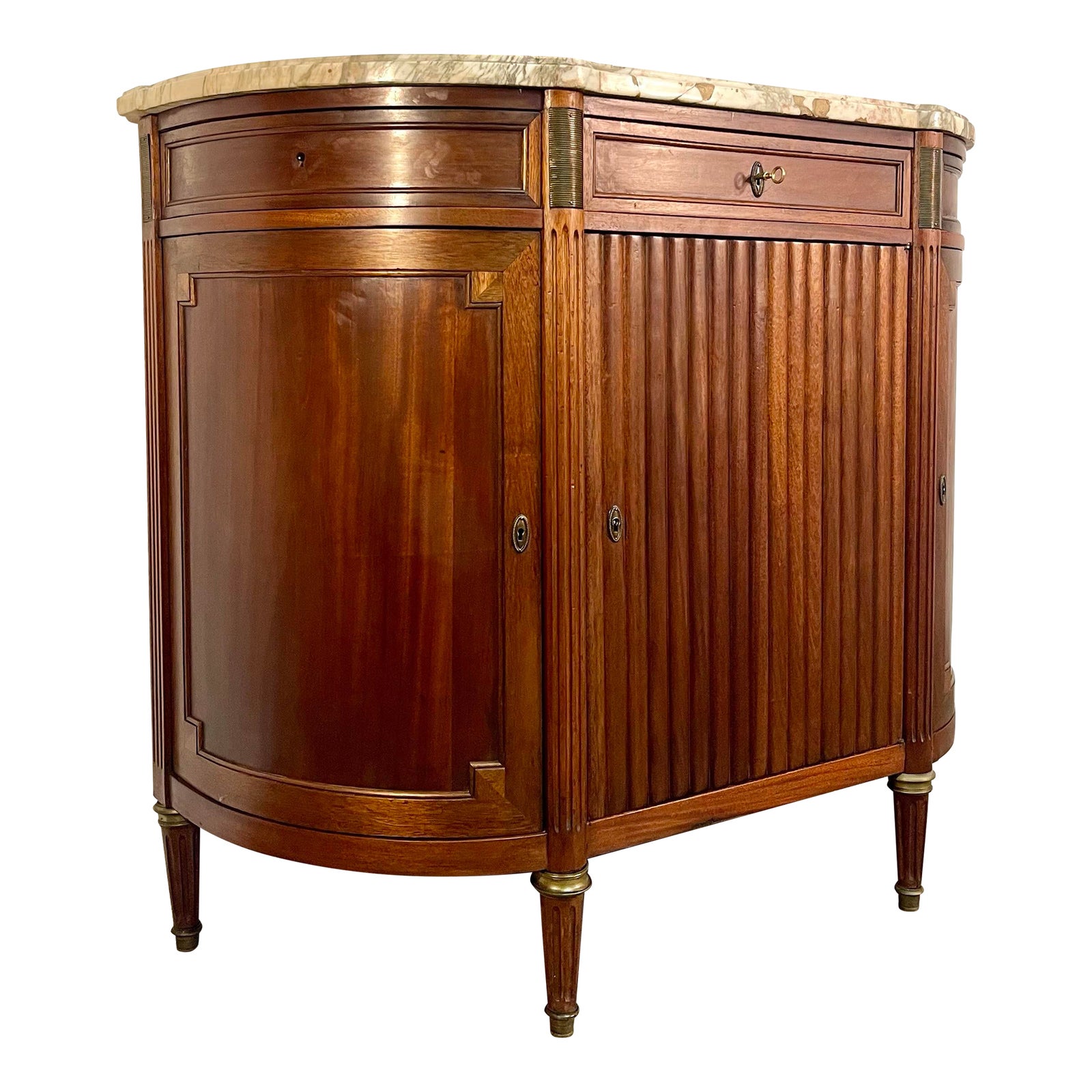 French Mahogany Marble Top Reeded Sideboard 19th C | Chairish