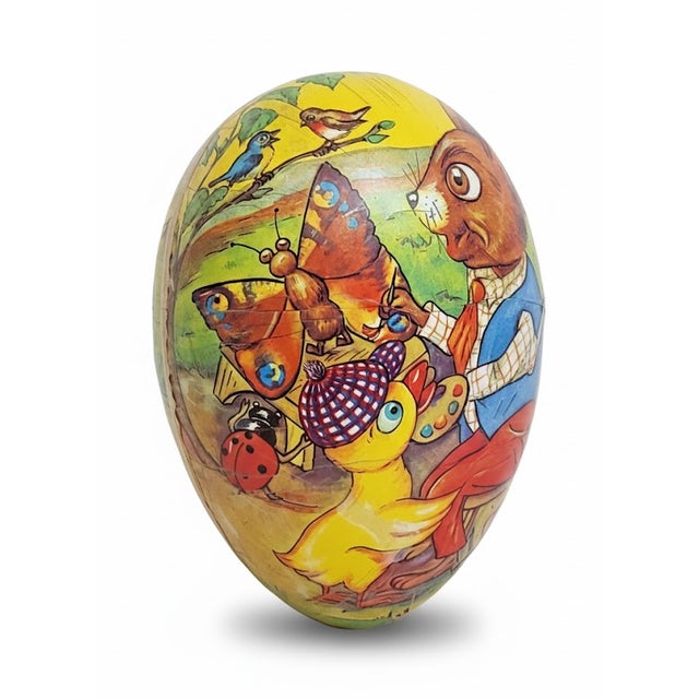 Vintage German Paper Mâché Easter Egg — XL 10" Bunny Painting Scene ...