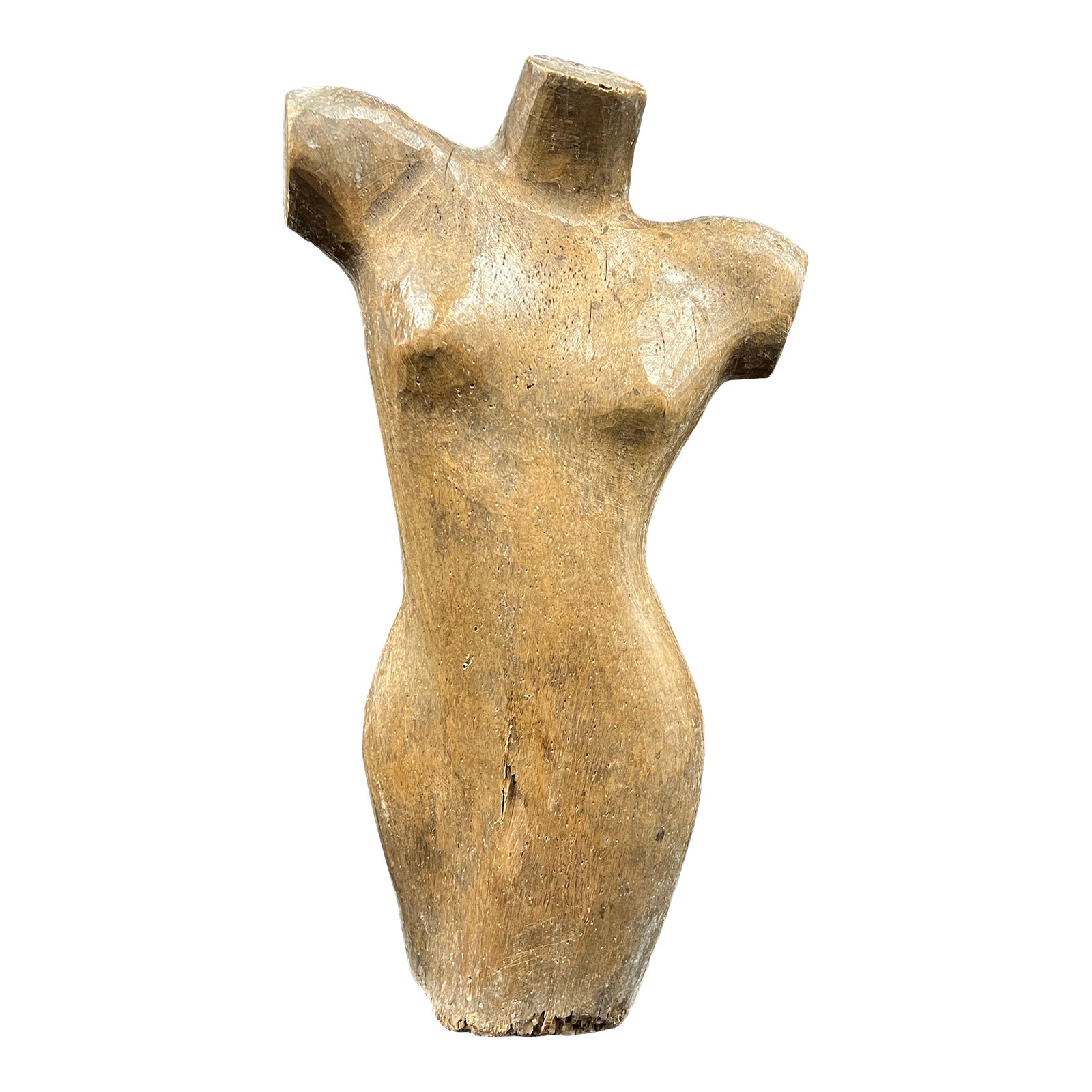 Late 20th Century Carved Solid Wood Female Torso Sculpture | Chairish