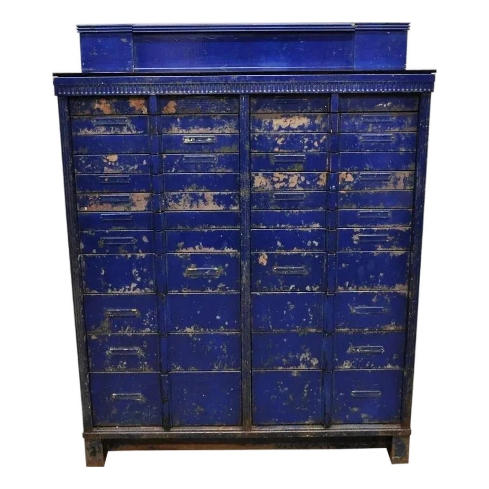 Vintage American Cabinet Co Steel Metal 24 Drawer Blue Dental Medical ...