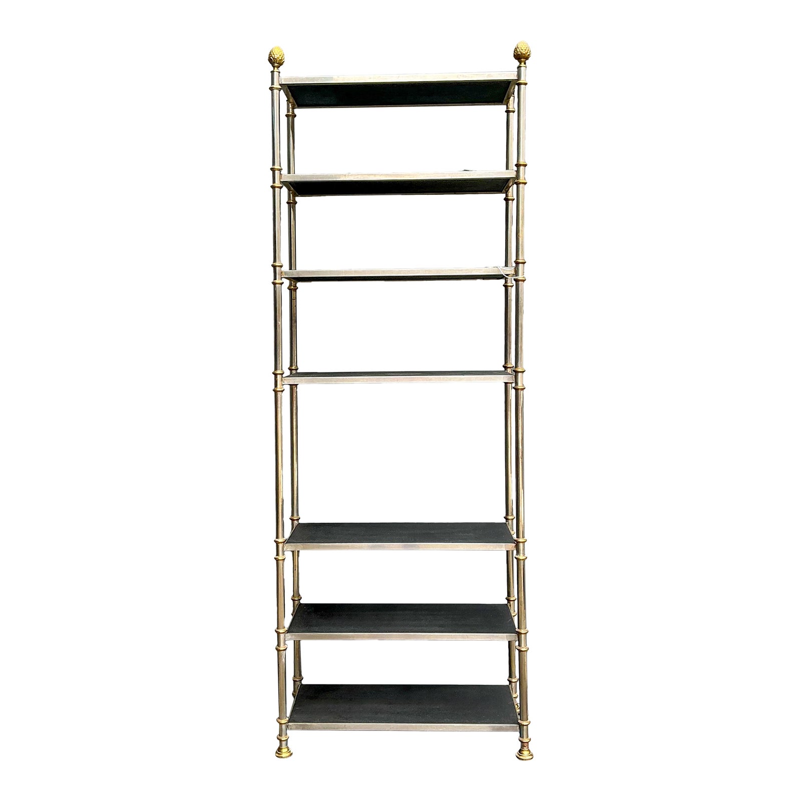 1970s French Maison Jansen Neo-Classical Style Steel, Brass, Leather ...