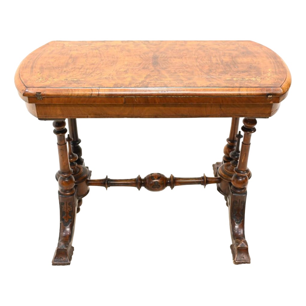 Victorian Games Table in Burr Walnut, 1880s | Chairish