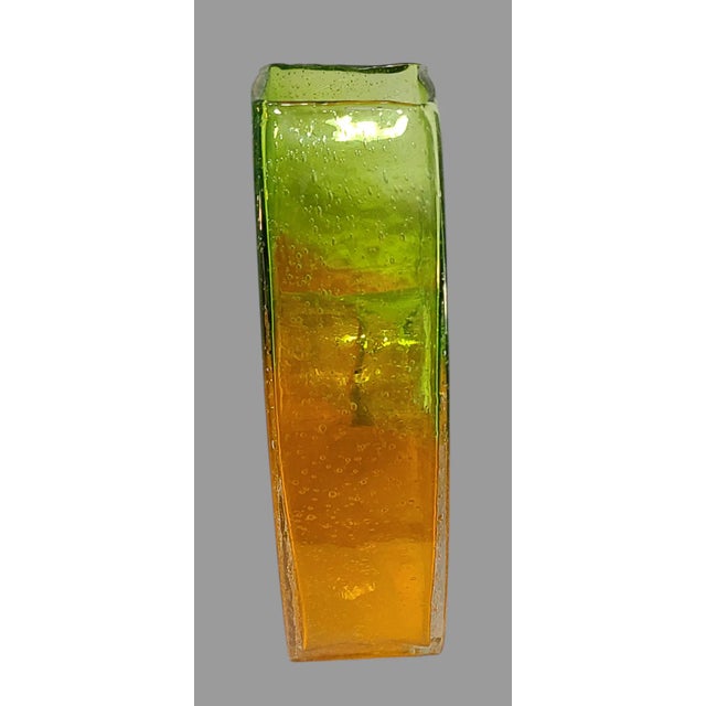 Vintage Margie’s Garden Hand Blown Bubble Art Glass Vase Green & Orange ...