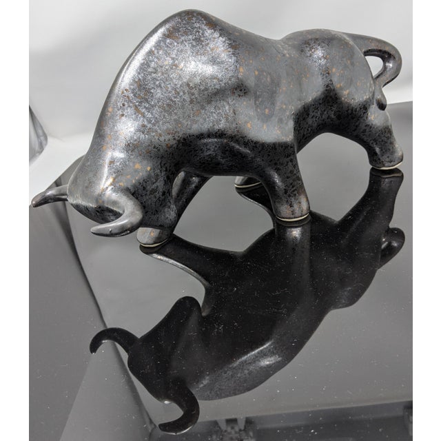 Modern Figurative Raging Wall Street Bull Charcoal and Bronze Speckled ...