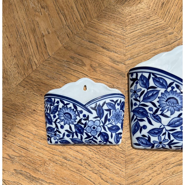 1980s Blue & White Wall Pockets- Set of 2 | Chairish