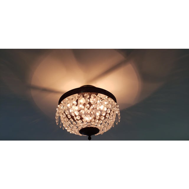 1990s Crystal Semi Flush Ceiling Light With Deorative Band | Chairish