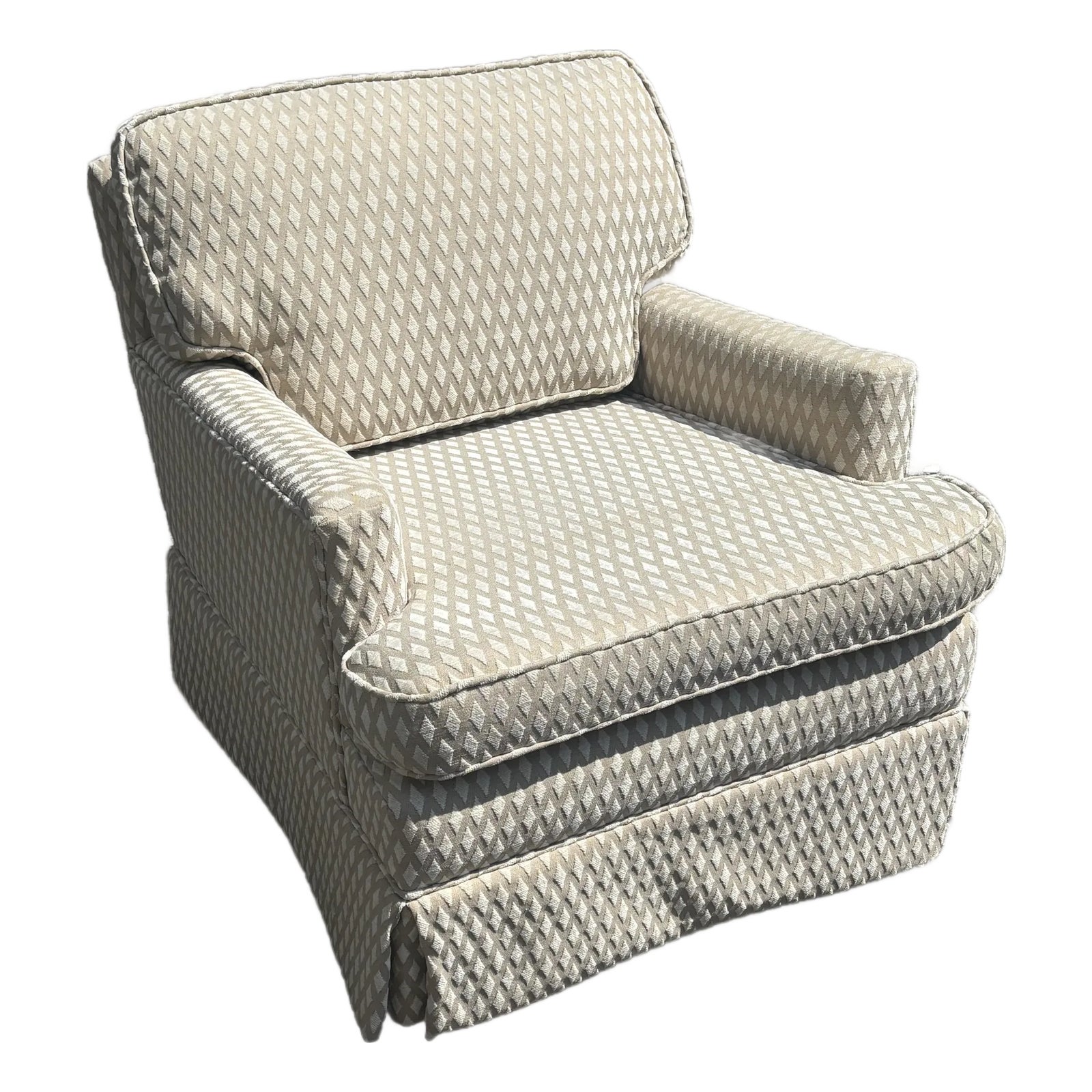 1980s Tan + White Dimond Pattern Arm Chair | Chairish