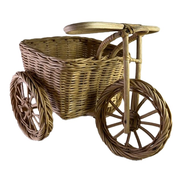 Mid-Century Tricycle Cart Shaped Wicker Cachepot | Chairish