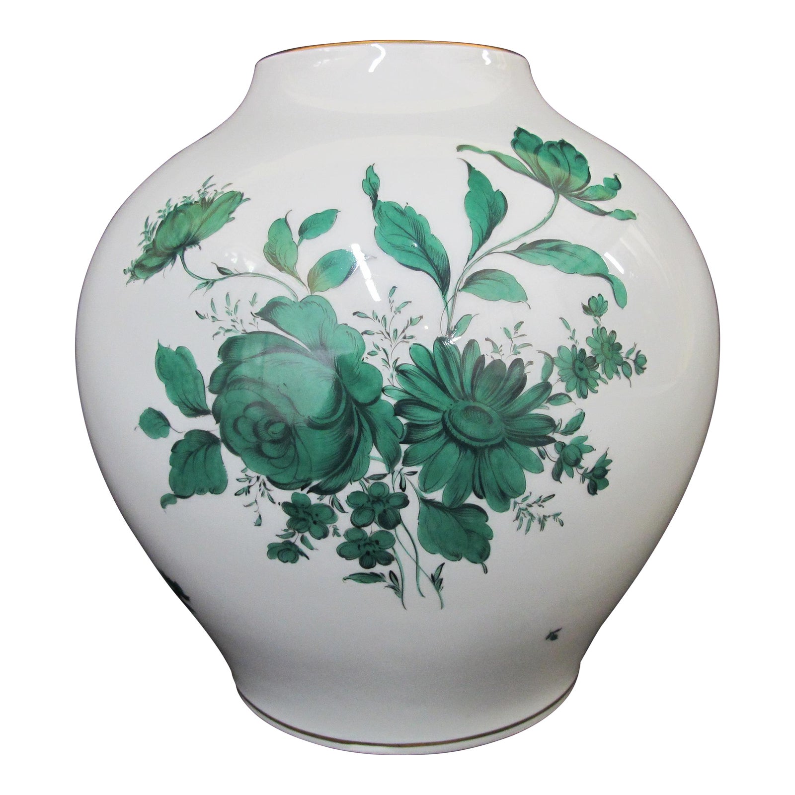 Augarten Wien Austria Green Maria Theresa Floral 10" Bulbous Porcelain ...
