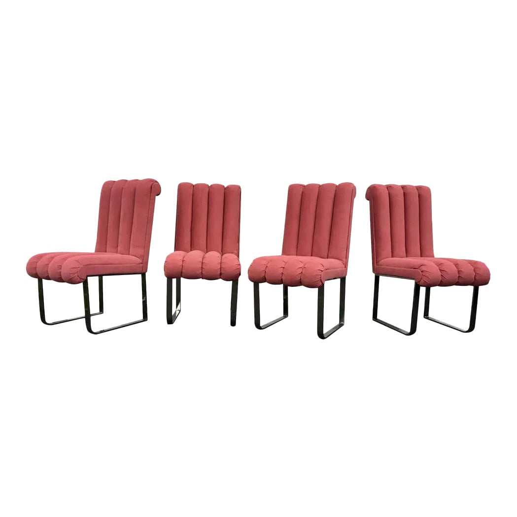Modern Chrome and Pink Channel Back Dining Chairs, Design Institute ...