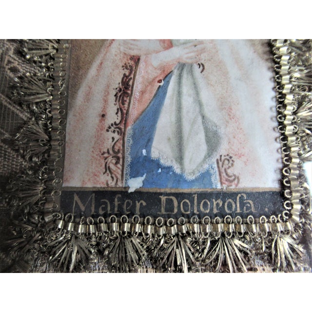 18th Century Gold and Silver Thread Embroidery With Painting of Madonna ...