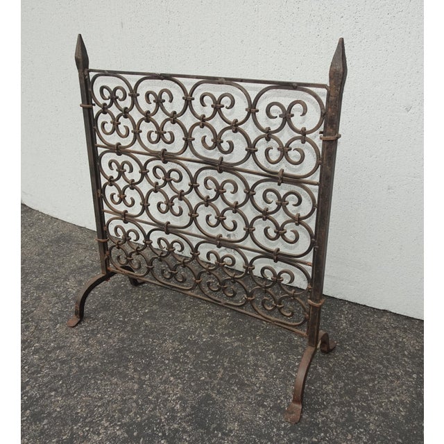Vintage French Country Black Wrought Iron Fireplace Screen W Spear Tip ...