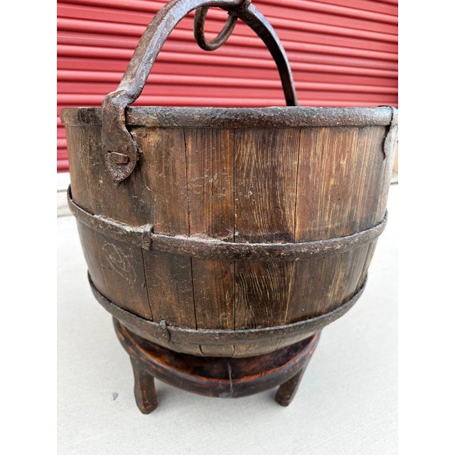 Antique 19th Century Chinese Rice Bucket with Handle & Stand | Chairish
