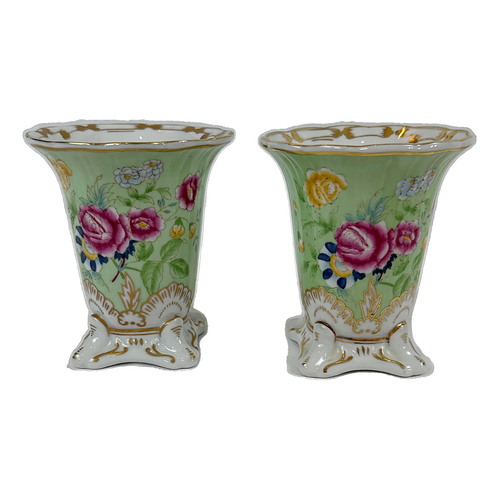 Vintage Chelsea House Petite Green & Gold Vases - a Pair | Chairish