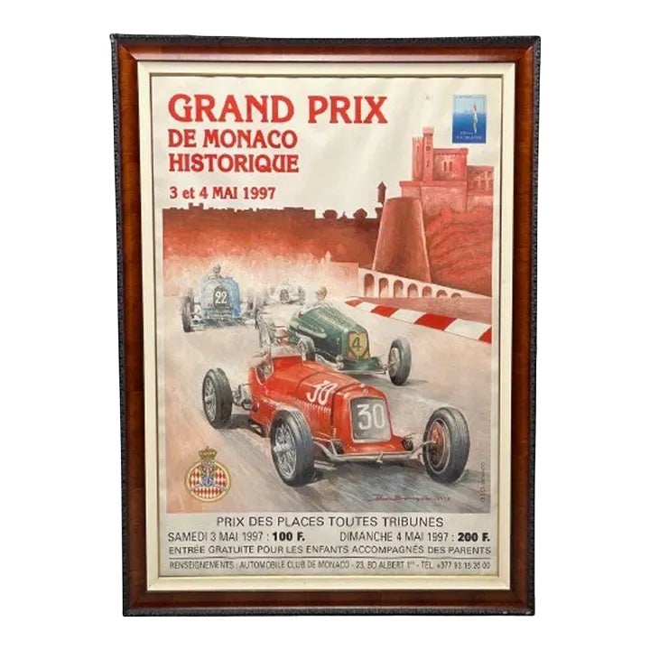 French Mid-Century Modern, Large Framed Racing Poster, Monaco Grand ...