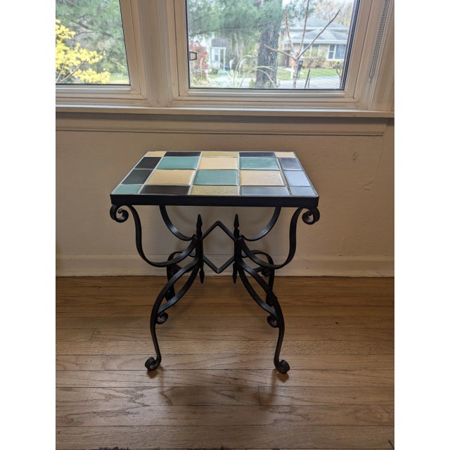 1940s California Tile Top Iron Table | Chairish