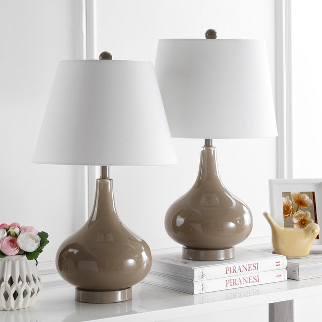 24 Inch H Gourd Glass Table Lamp in Taupe - a Pair | Chairish