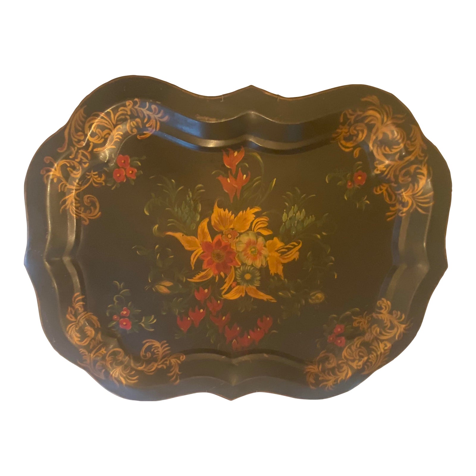 Vintage Hand Painted Tole Tray | Chairish