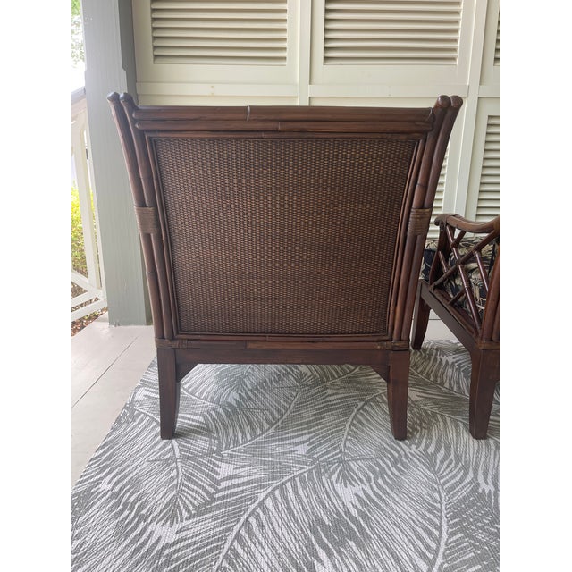 Pair of Braxton Culler Tropical Coastal Rattan Accent Chairs With Palm ...